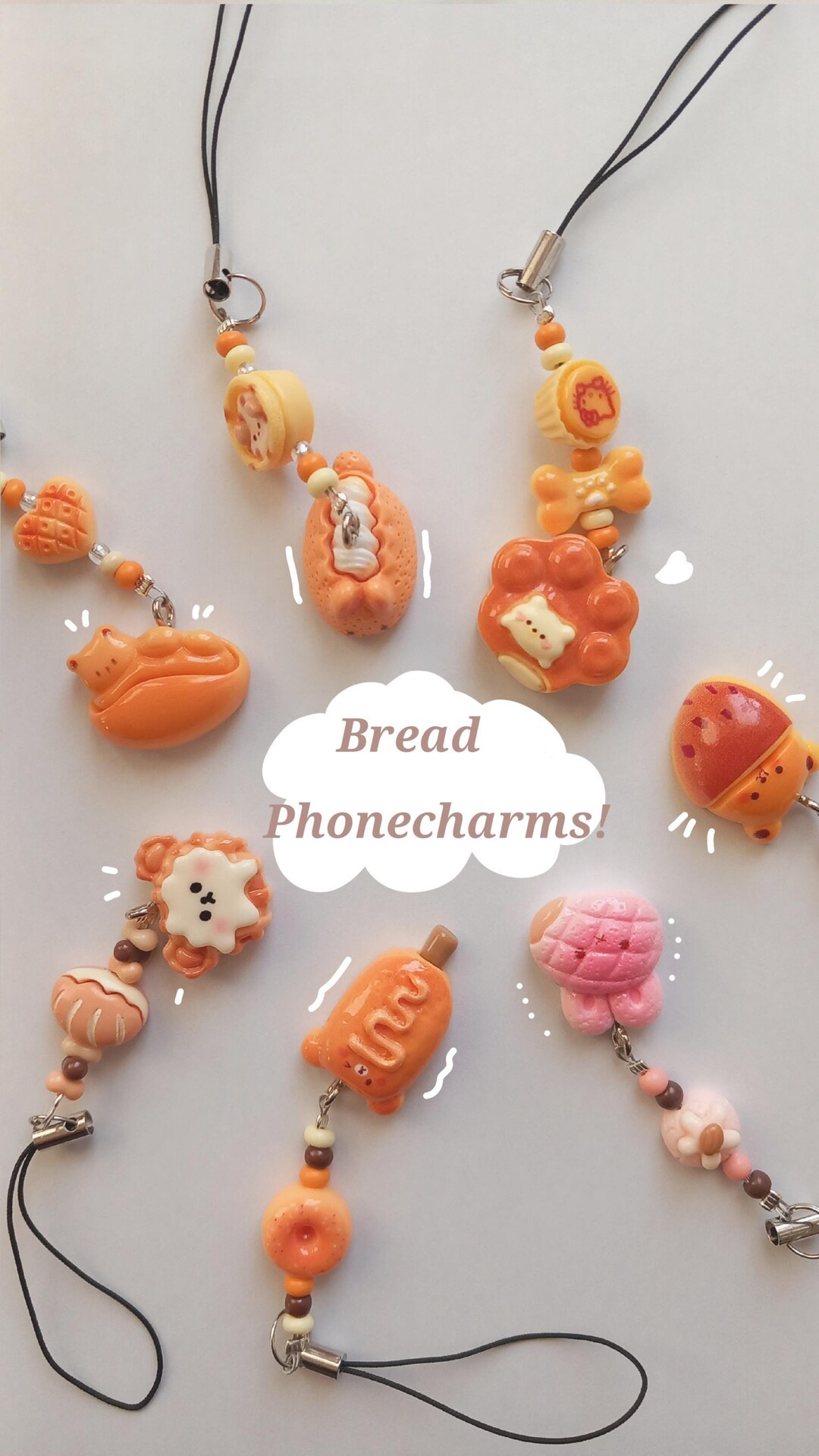 Kawaii Bread Phone Charms - Cute Handmade Clays Keychains, Perfect for ...