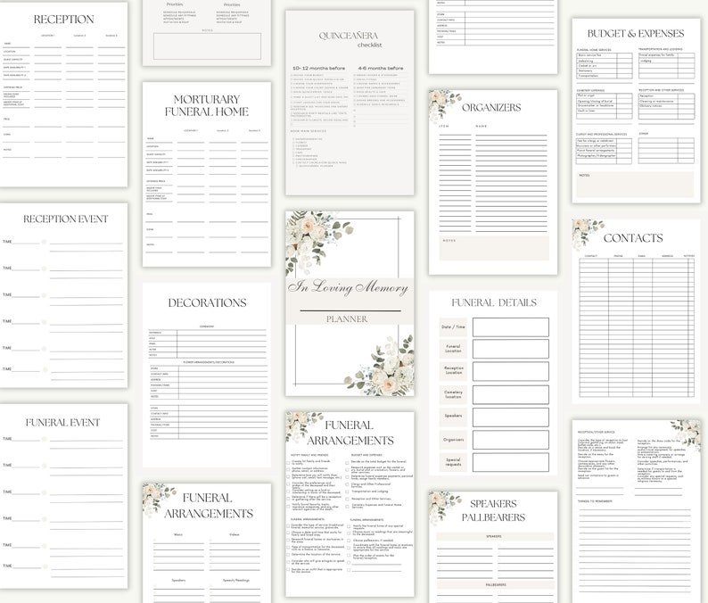 Funeral Service Planner, Celebration of Life Planner Checklist, End of Life Checklist, Printable ...