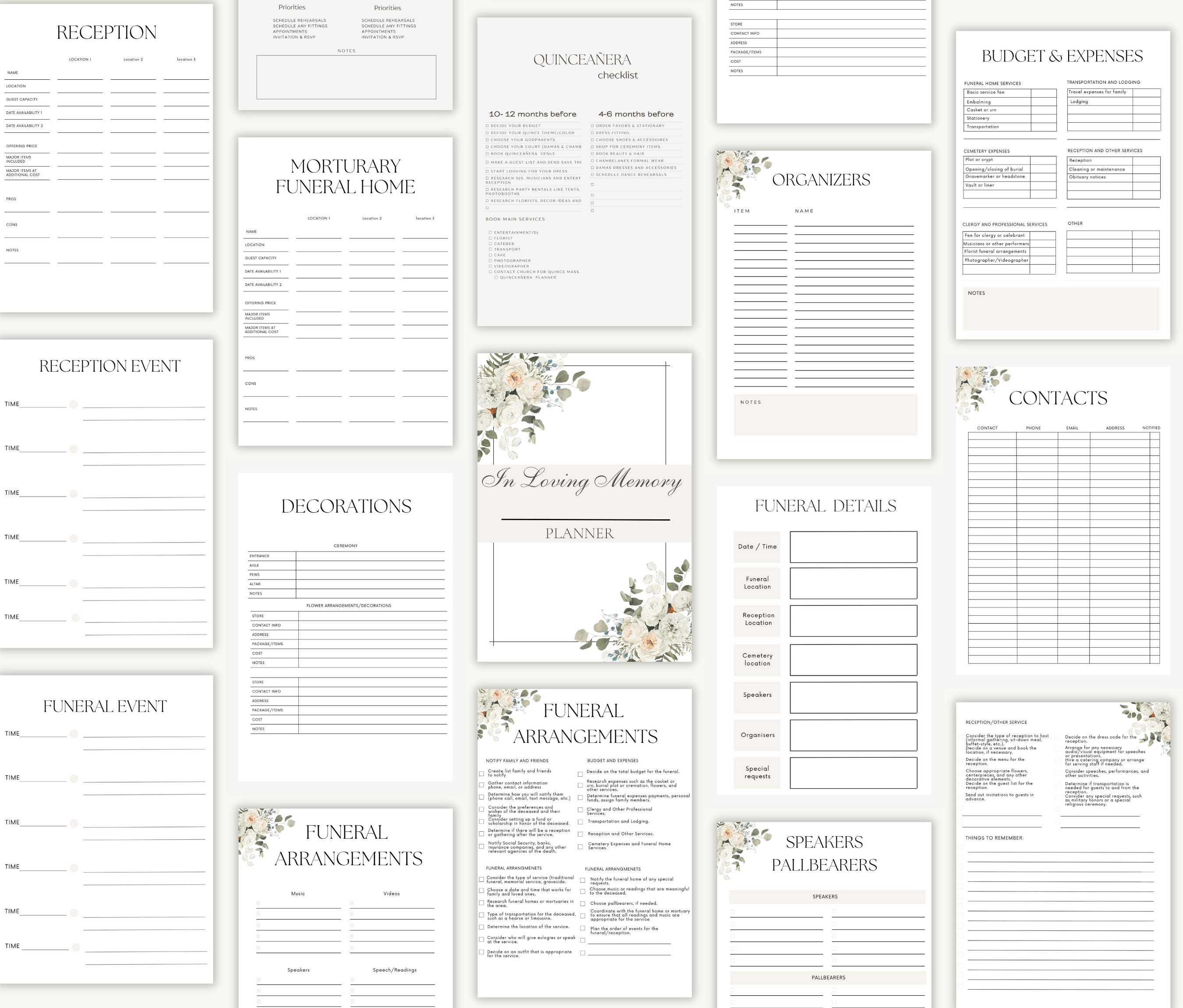 Funeral Service Planner, Celebration of Life Planner Checklist, End of ...