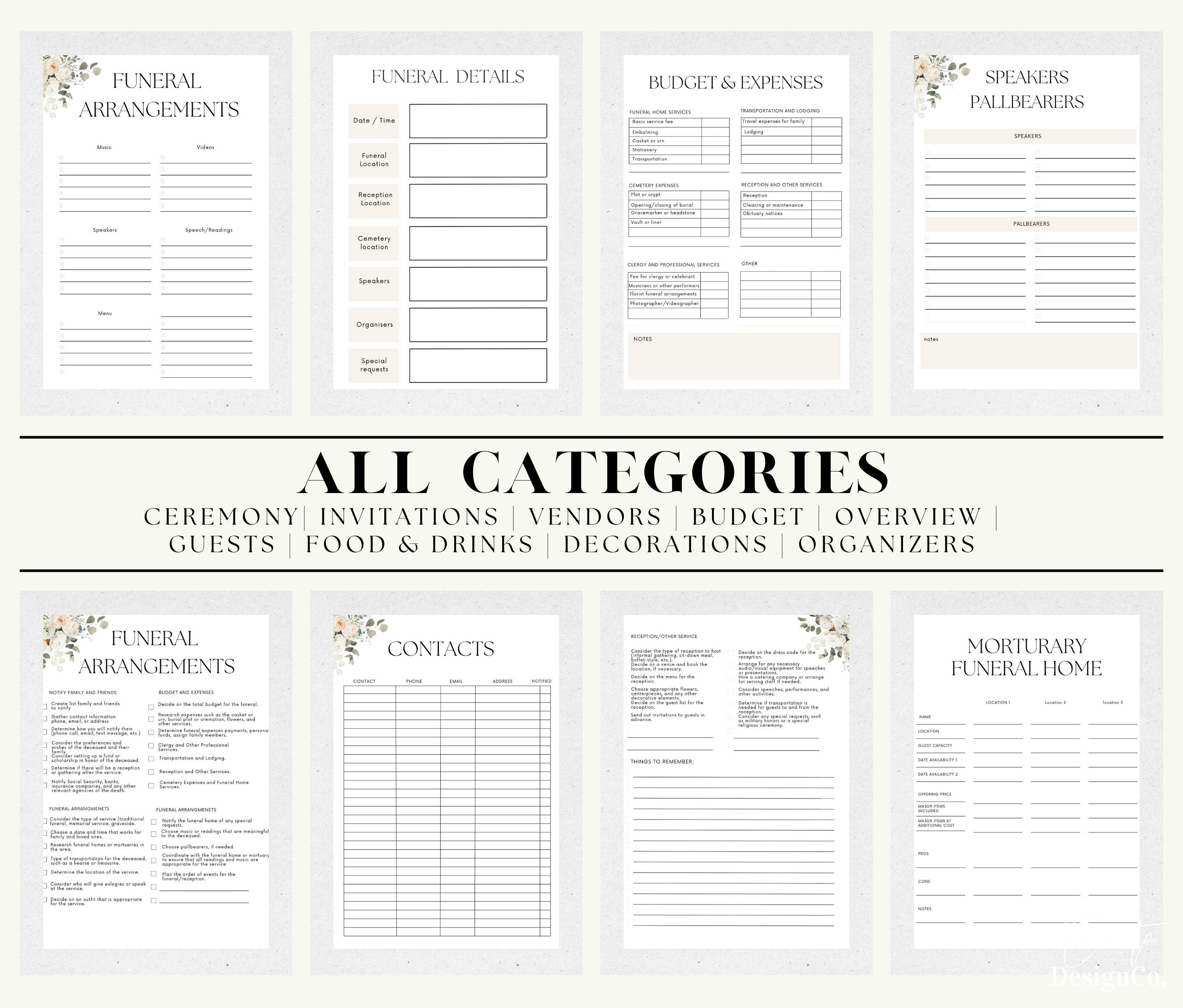 Funeral Service Planner, Celebration of Life Planner Checklist, End of ...