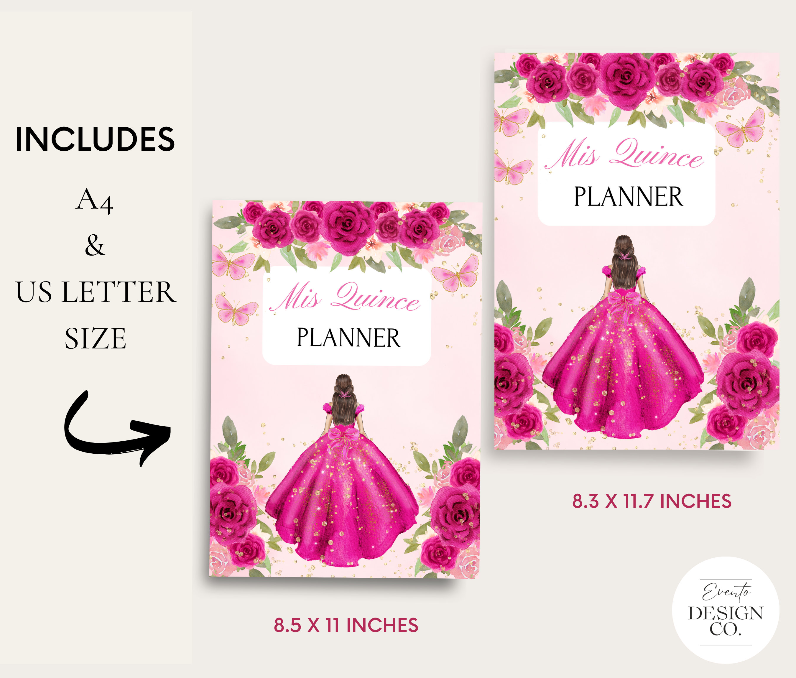 Fuchsia Magenta Pink Quinceañera Planner, Party Planner, INSTANT ...