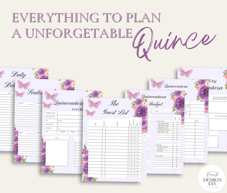 XV Años Purple Quinceañera Planner, Party Planner, INSTANT DOWNLOAD ...