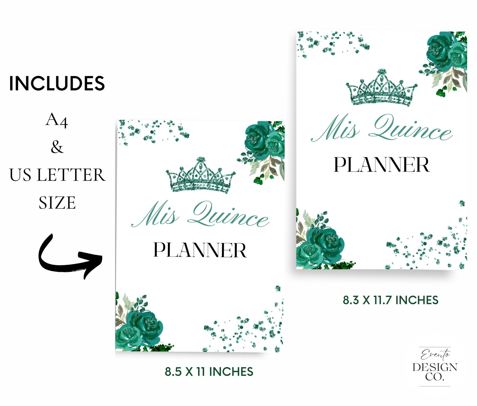 Emerald Green Quinceañera Planner, Party Planner, INSTANT DOWNLOAD, Mis ...