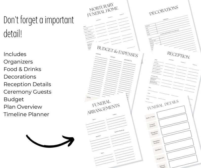 Funeral Service Planner, Celebration of Life Planner Checklist, End of ...