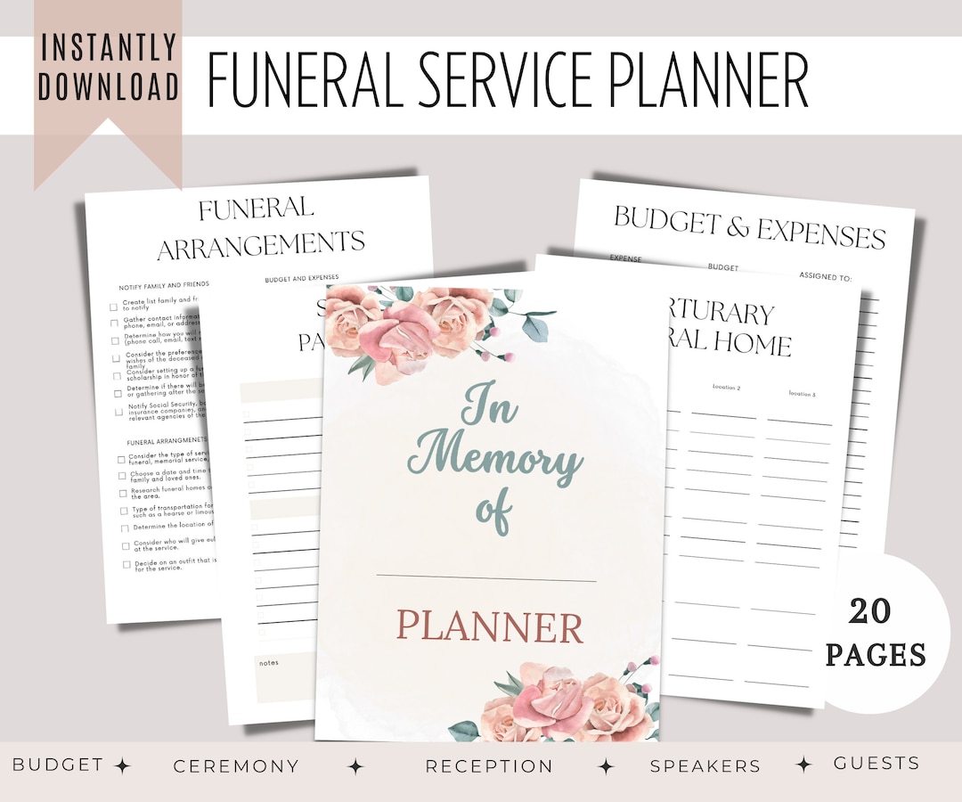 Funeral Service Planner, Celebration of Life Planner Checklist, End of ...