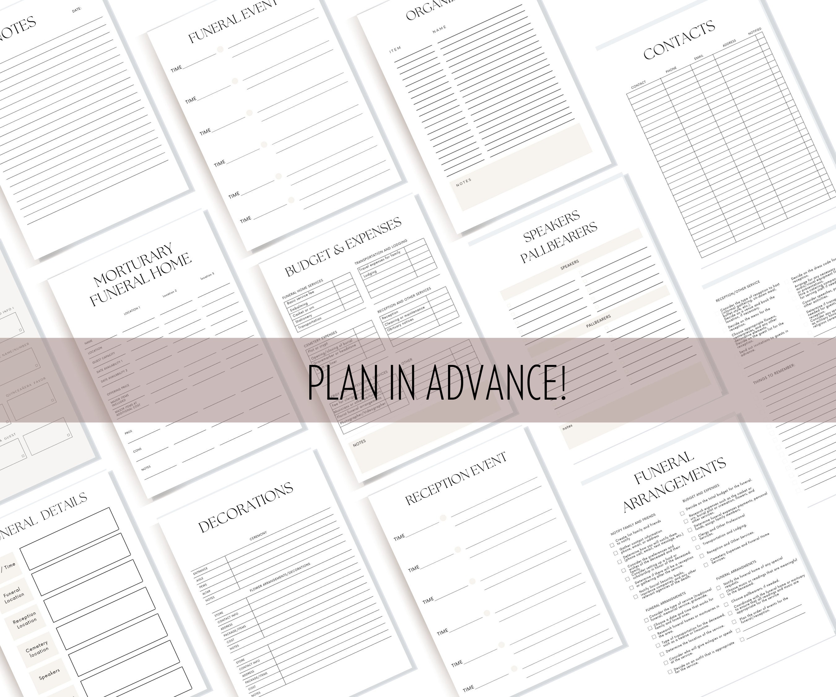 Funeral Service Planner, Celebration of Life Planner Checklist, End of ...
