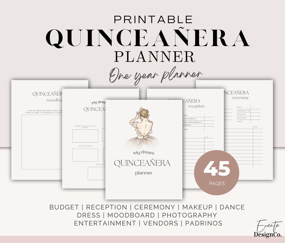 Light Pink Quinceañera Planner, Party Planner, INSTANT DOWNLOAD, Mis ...