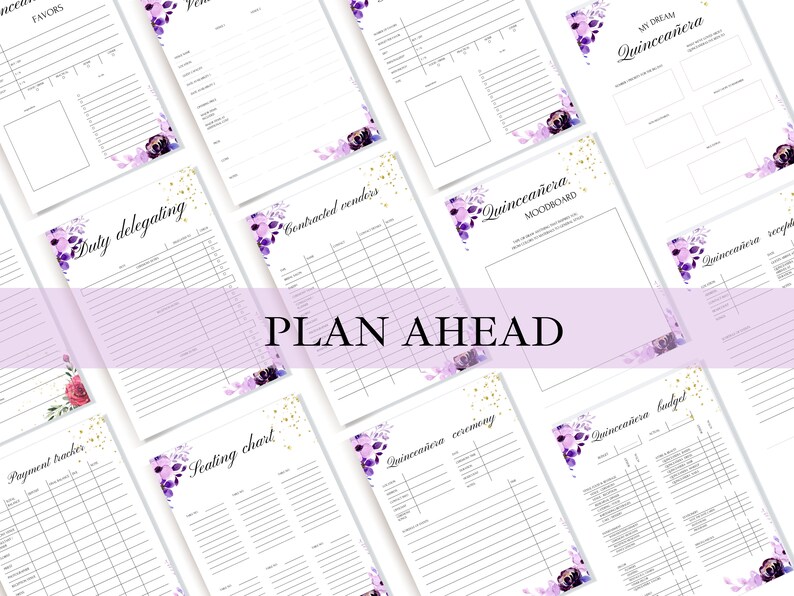 XV Años Purple Quinceañera Planner, Party Planner, INSTANT DOWNLOAD ...