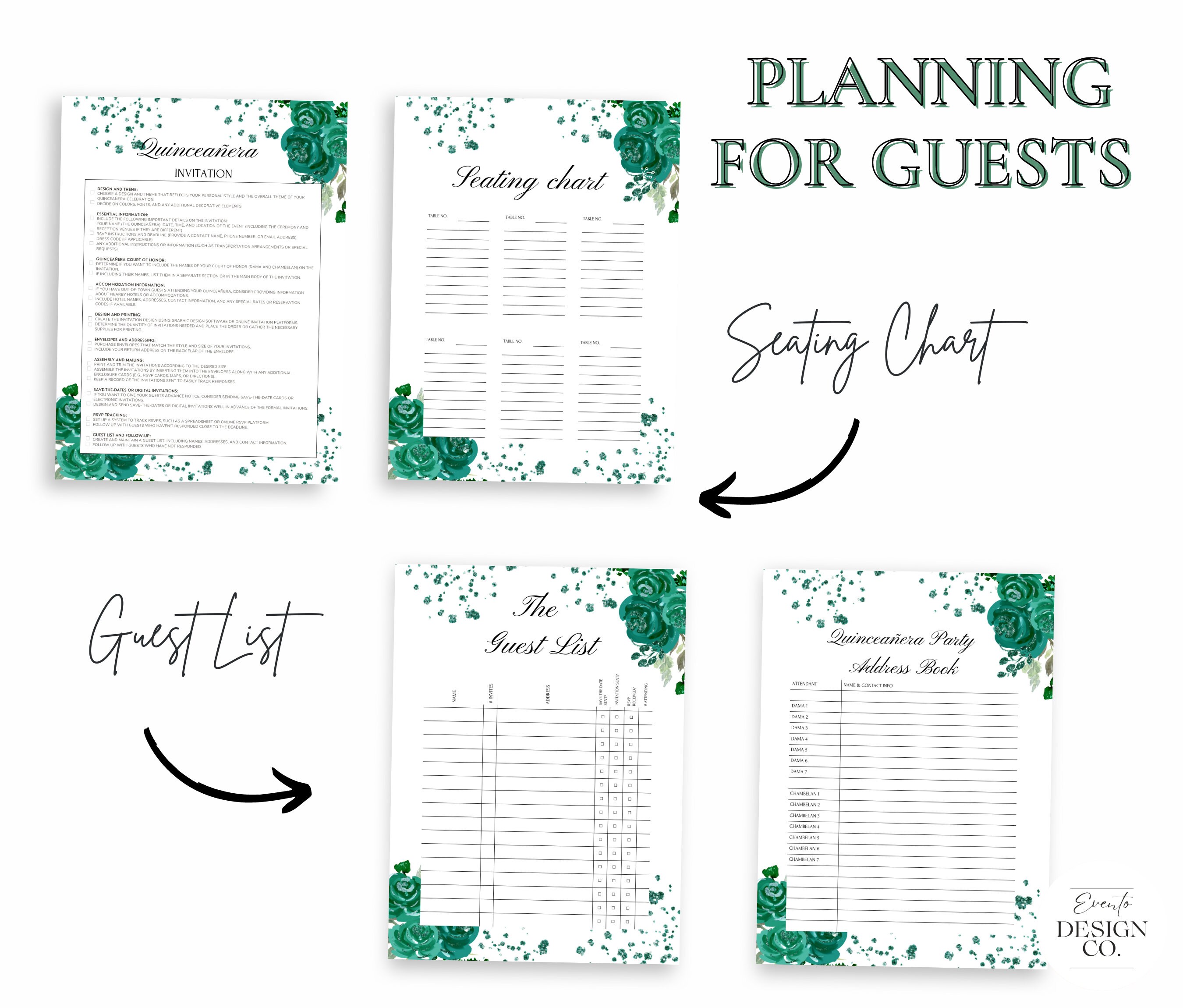 Emerald Green Quinceañera Planner, Party Planner, INSTANT DOWNLOAD, Mis ...
