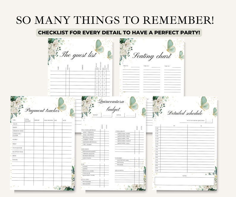 Green Quinceañera Planner, Party Planner, INSTANT DOWNLOAD, Mis Quince ...