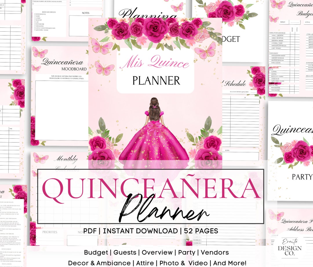 Fuchsia Magenta Pink Quinceañera Planner, Party Planner, INSTANT ...