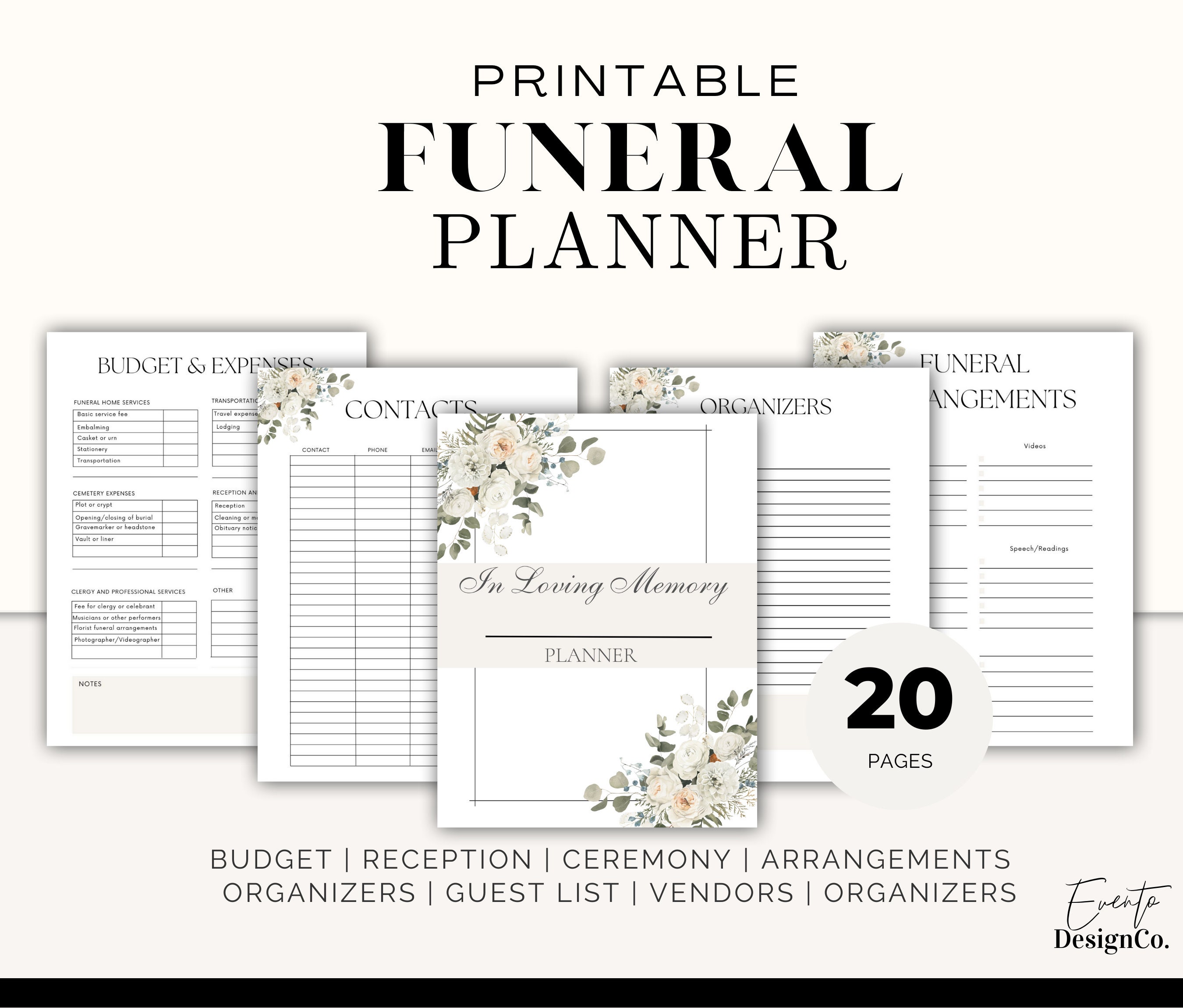 Funeral Service Planner, Celebration of Life Planner Checklist, End of Life Checklist, Printable ...