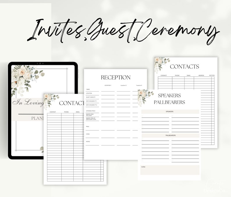 Funeral Service Planner, Celebration of Life Planner Checklist, End of ...