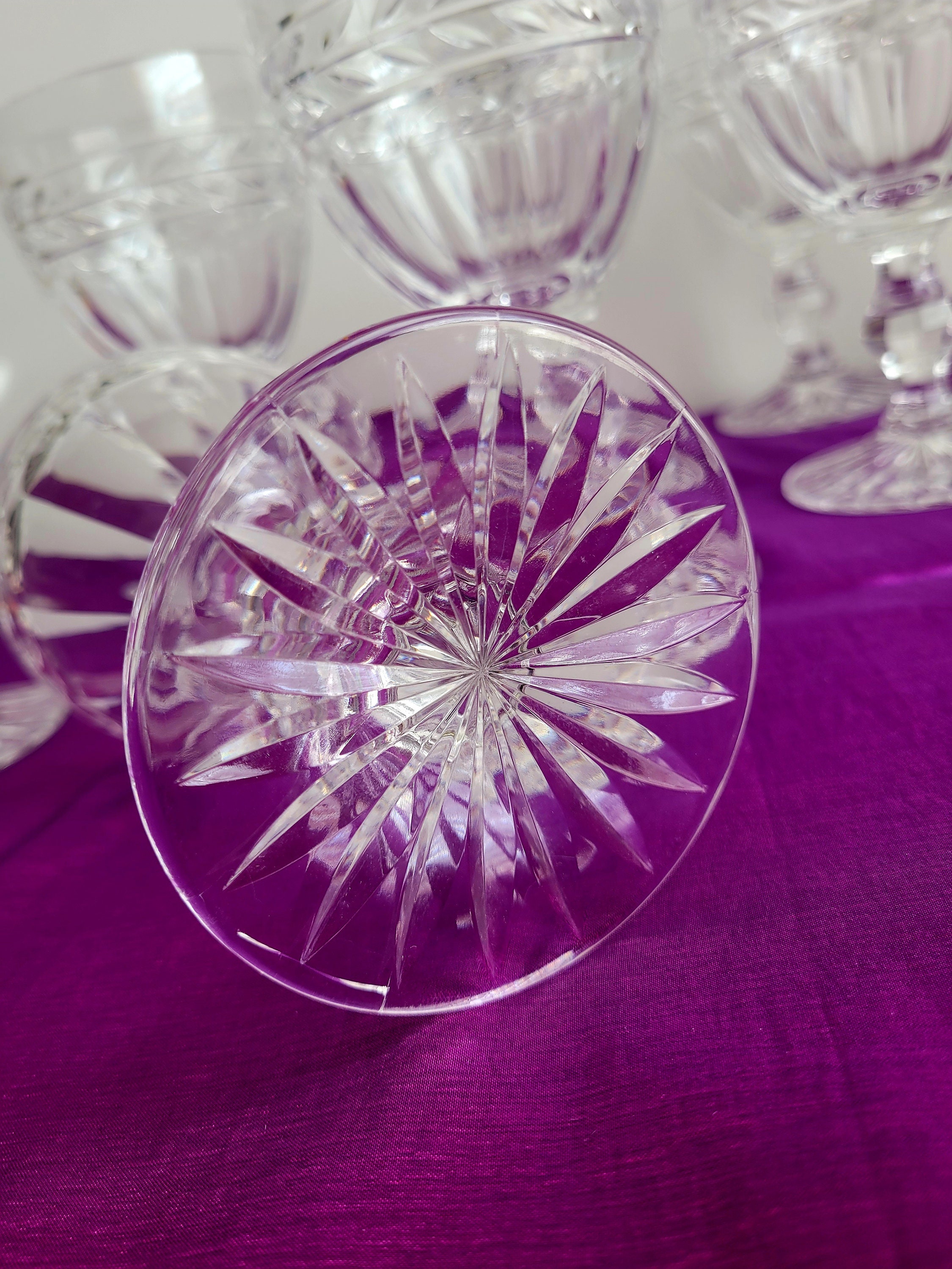 Vintage Crystal Goblets Set of 8, Laurel Band and Pressed Panels, Round ...