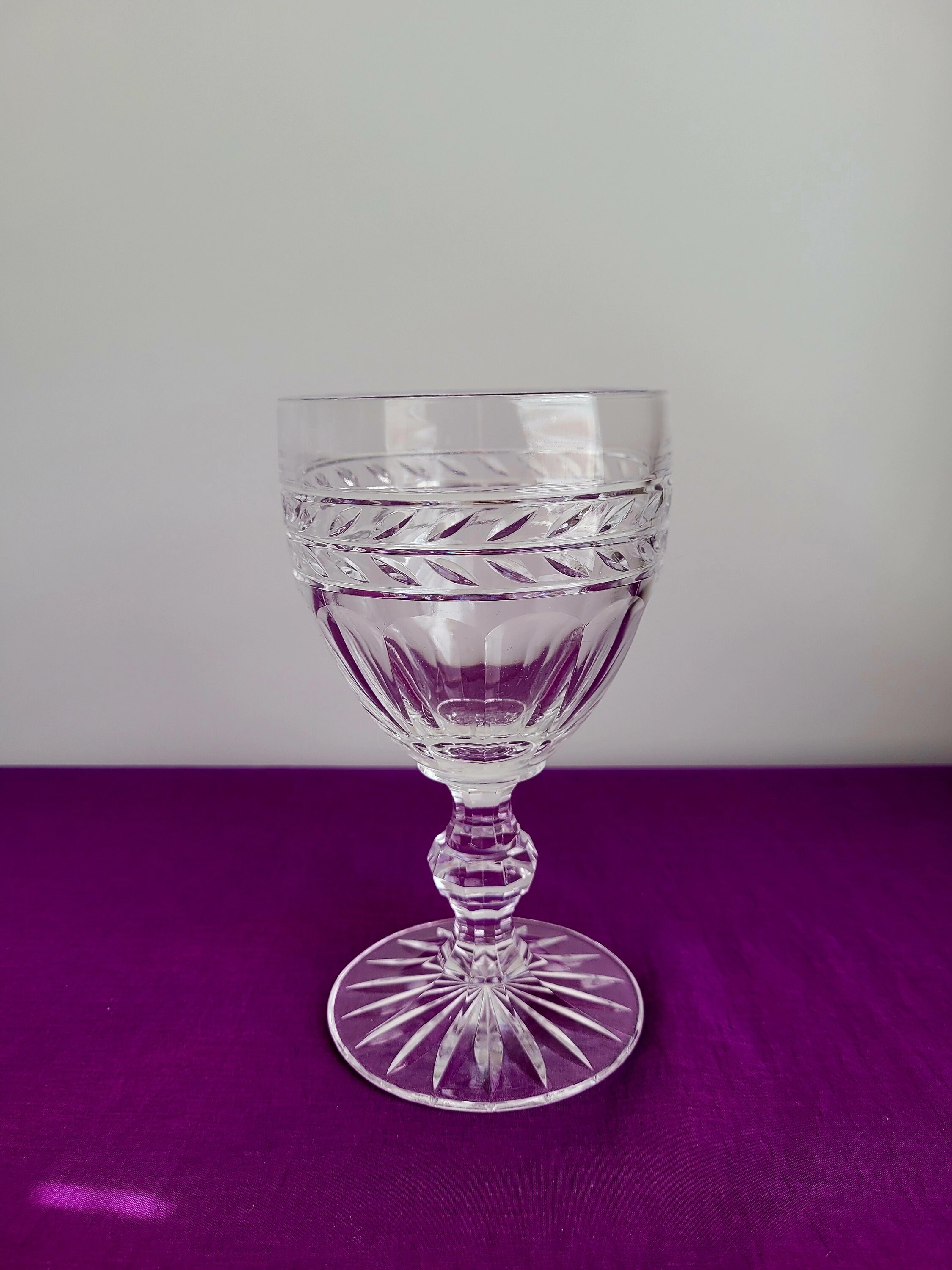 Vintage Crystal Goblets Set of 8, Laurel Band and Pressed Panels, Round ...