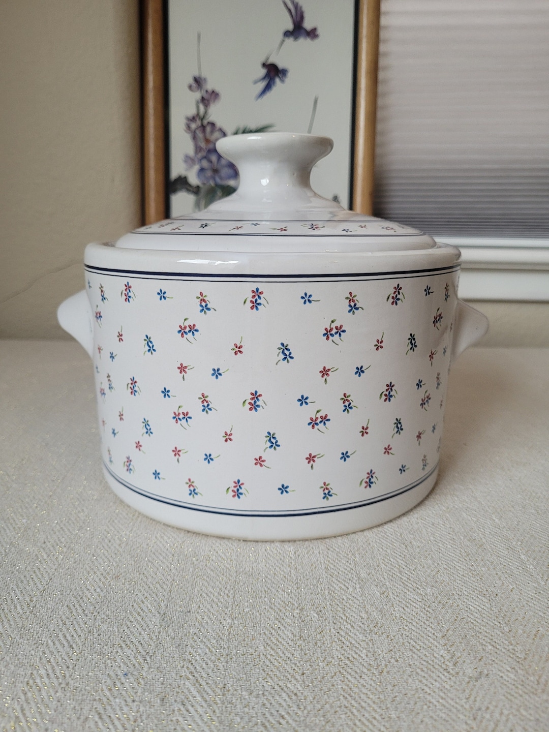 Vintage Ovenware Flower Pattern Casserole Dish With Lid | Blue and Red ...