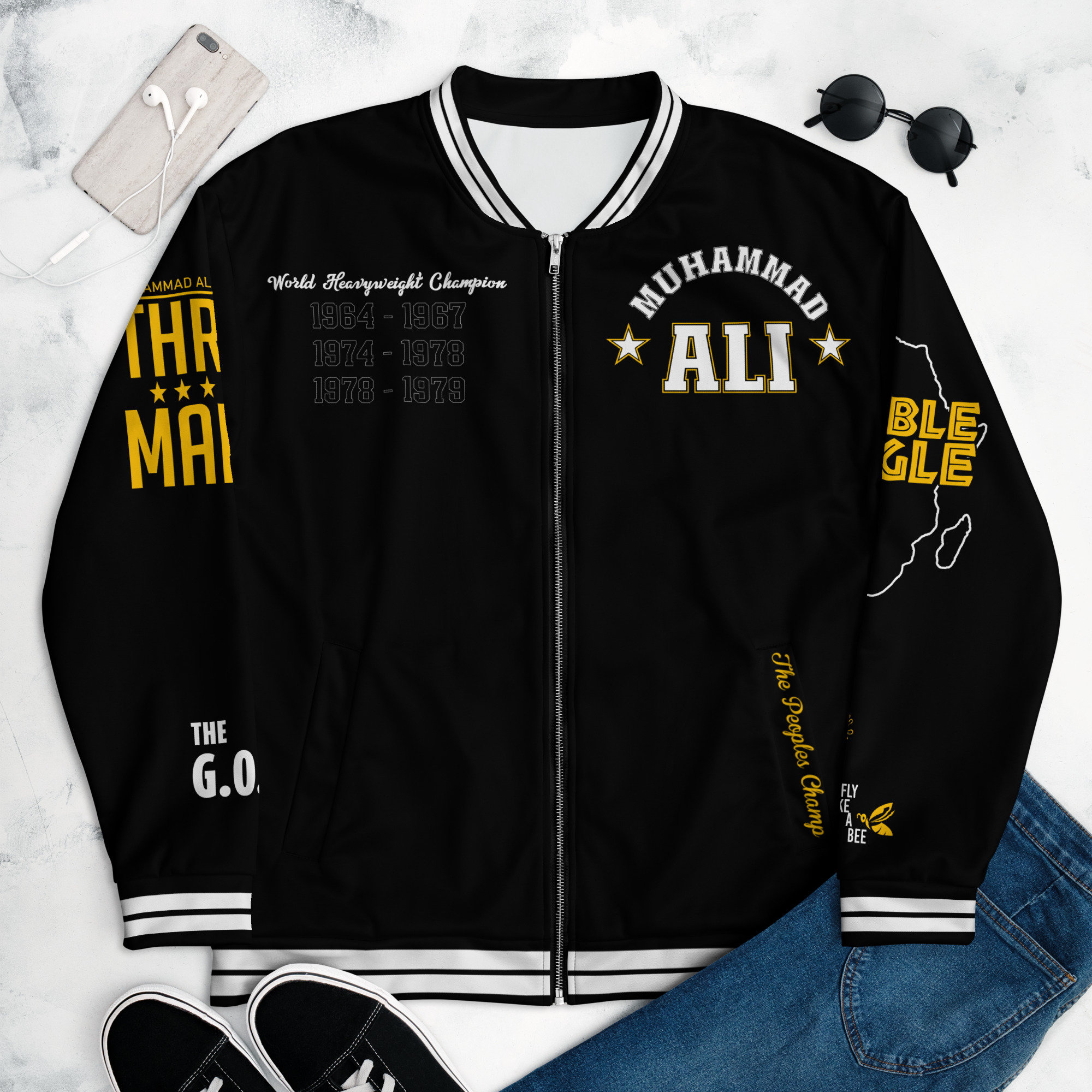 Muhammad Ali Vintage Bomber Jacket Heritage Collection Unisex Apparel ...