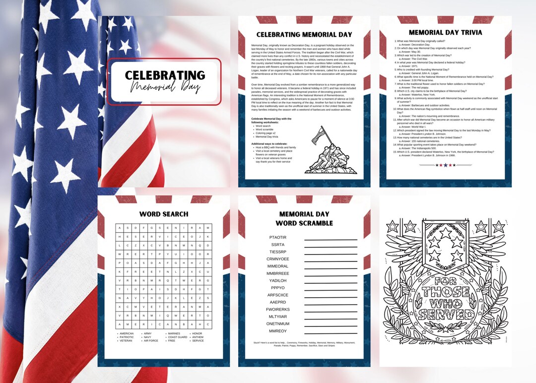 Memorial Day Activities for School or Work - Etsy