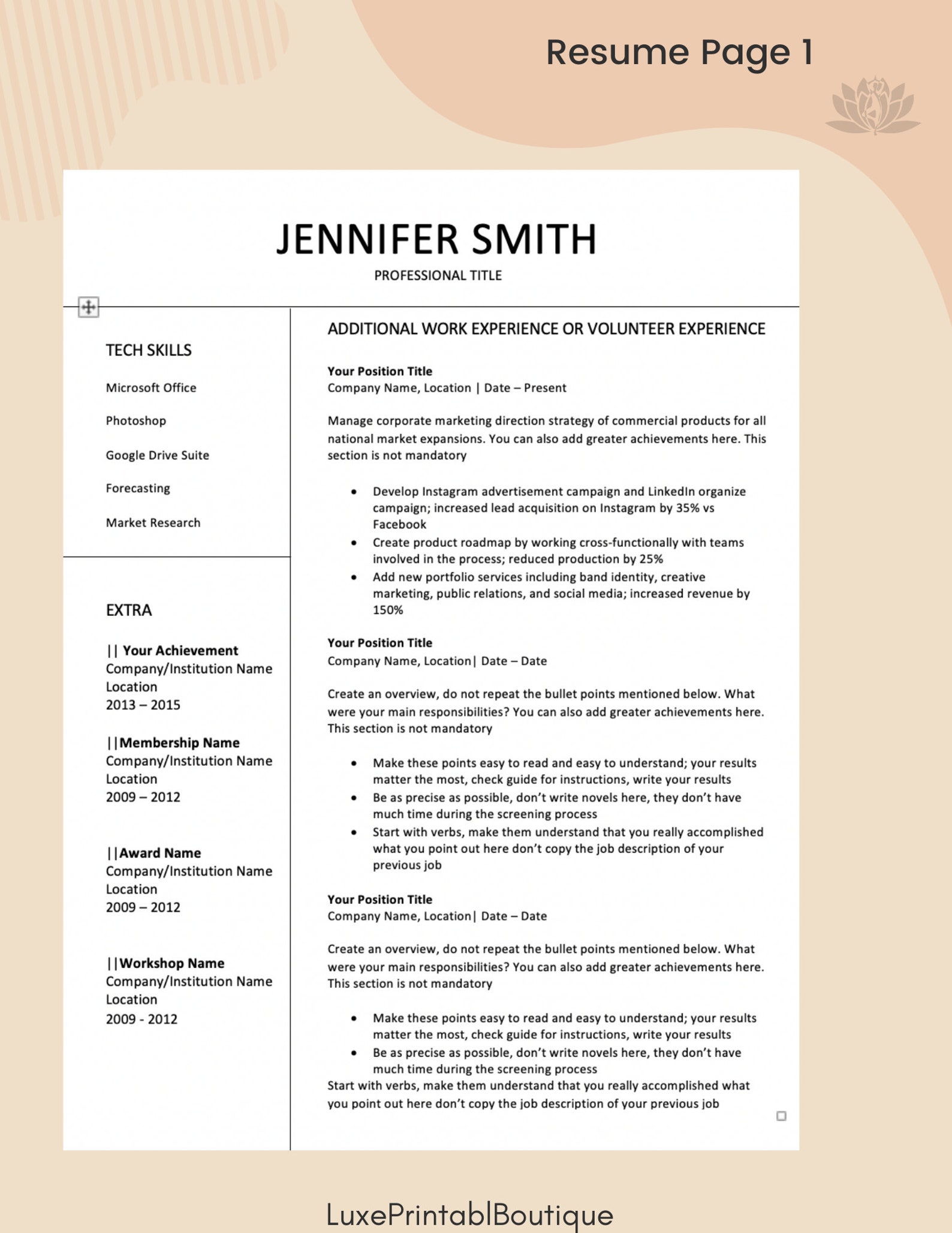 Resume Template, Professional Modern Resume Template for Pages, Word ...