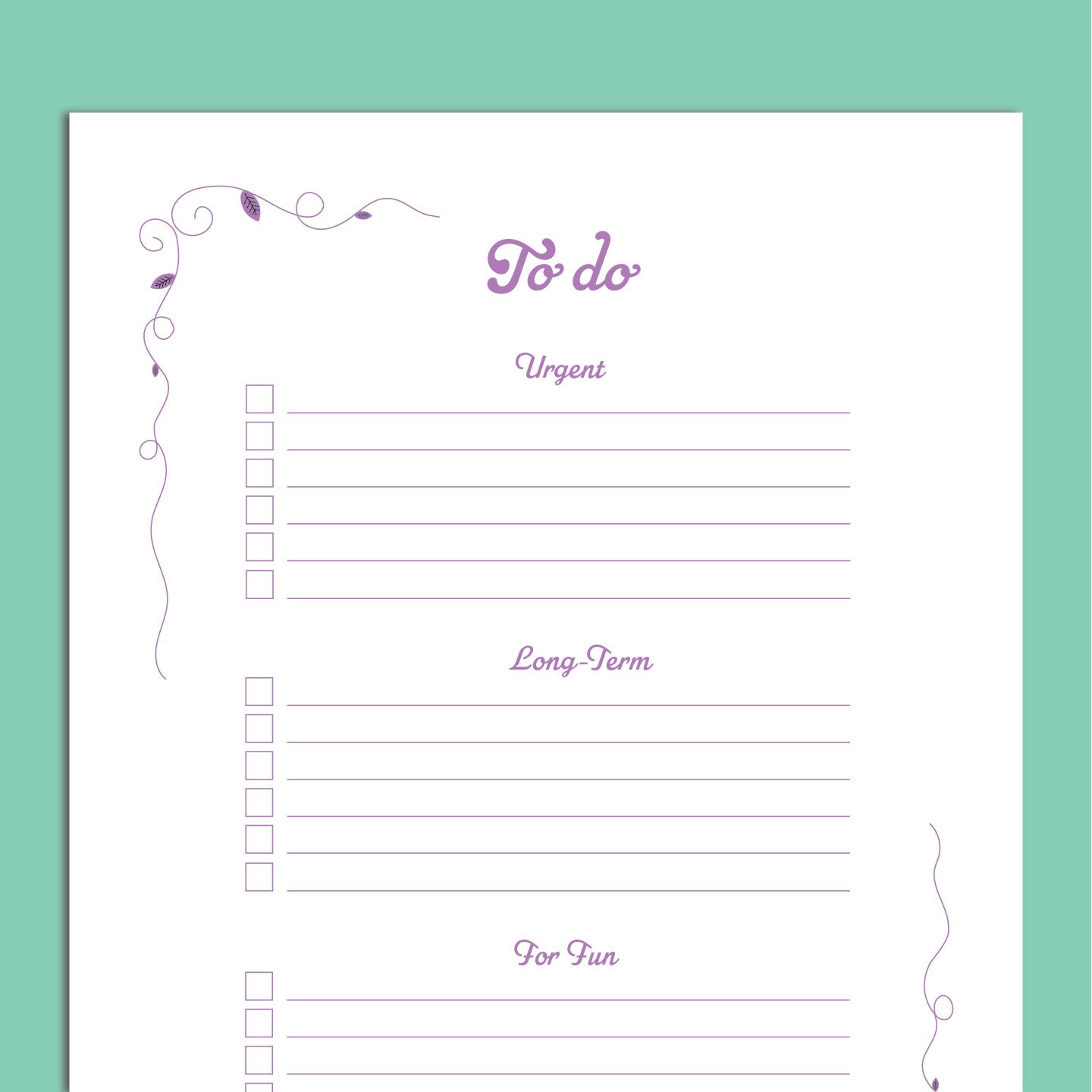 Printable To-do List in Various Colors and Various Templates, Daily ...