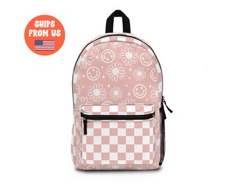 Pink Smiley Face & Checkered Backpack - Etsy
