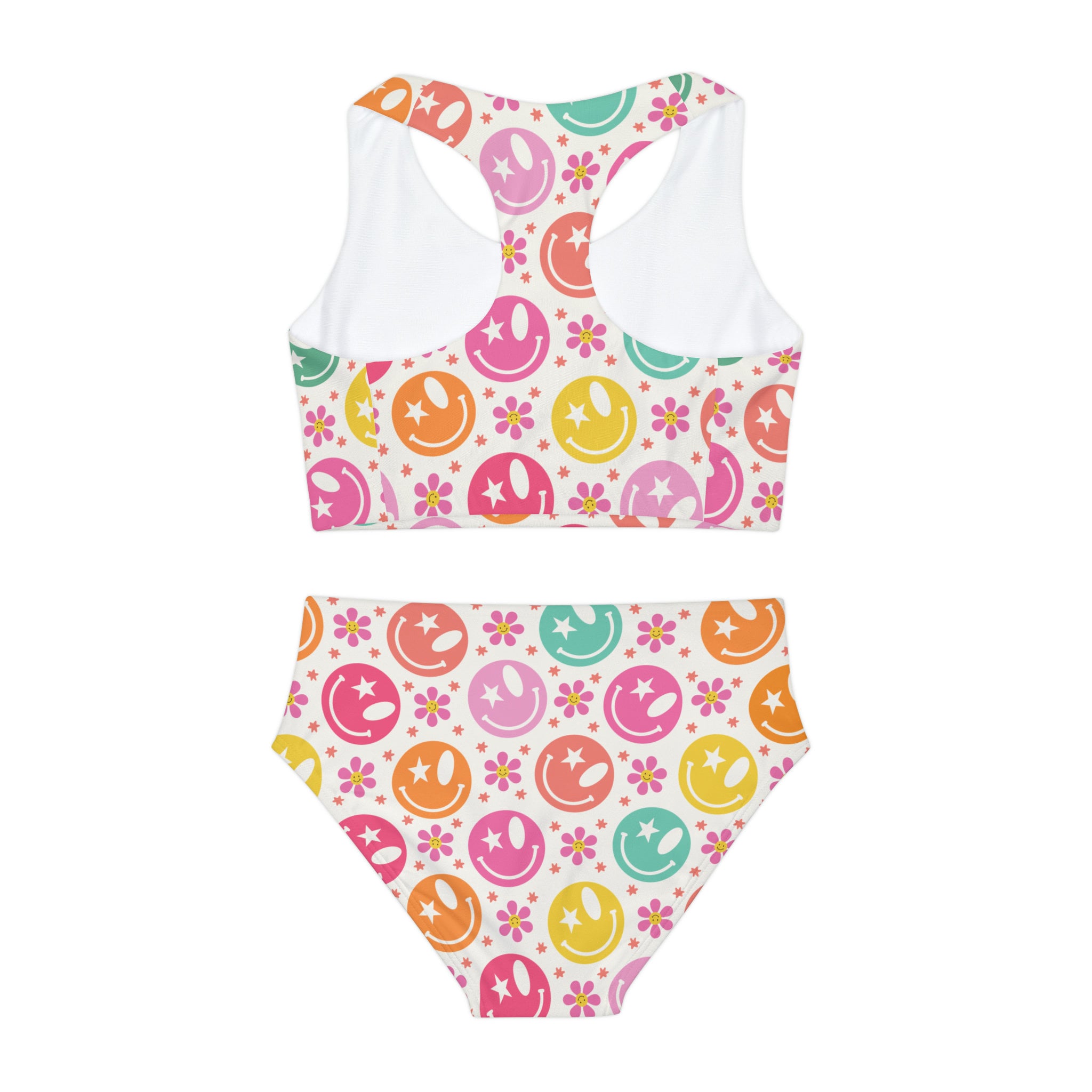 Smiley Face Girls Two Piece Swimsuit, Youth Swimsuit, Bolt Smiley Face ...
