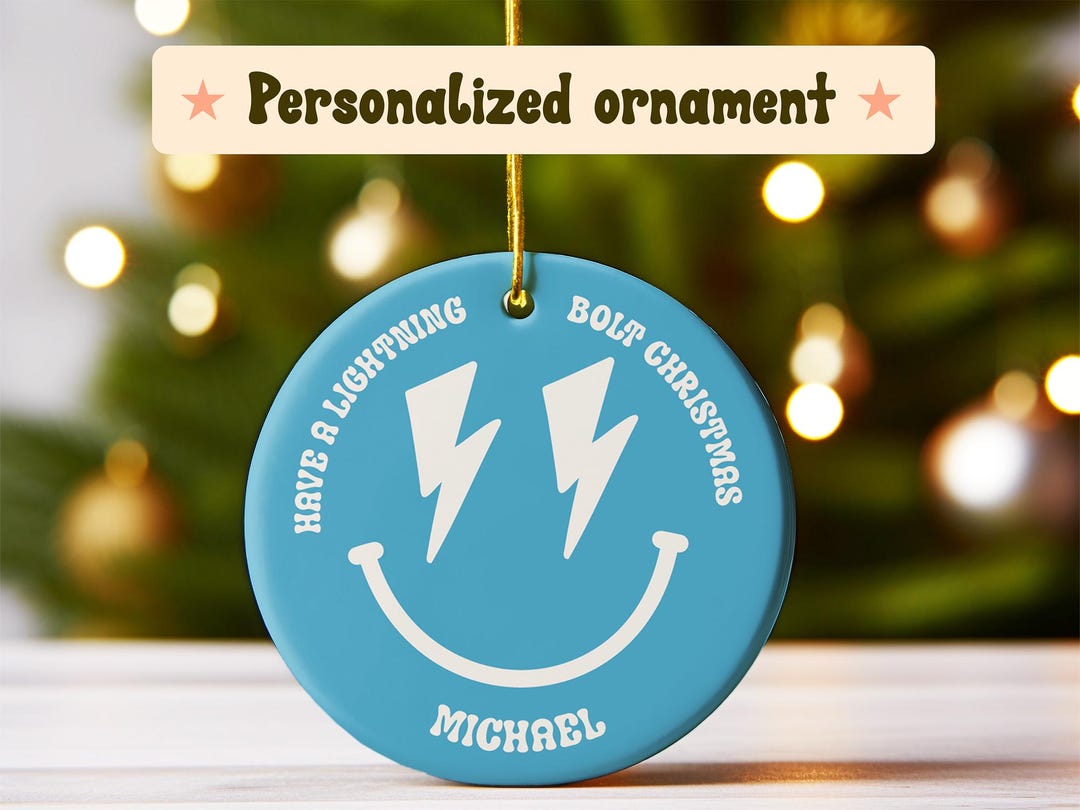 Personalized Lightning Bolt Christmas Ornament, Xmas Ornament, Kids ...