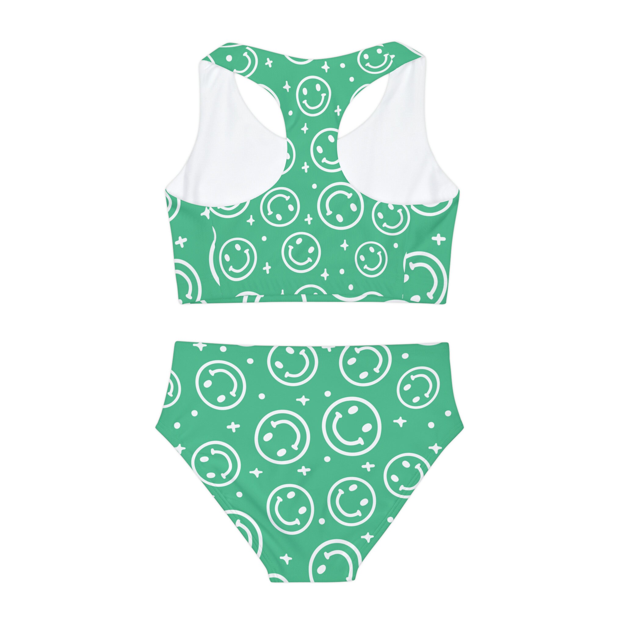 Green Smiley Face Girls Two Piece Swimsuit, Youth Swimsuit, Tween ...