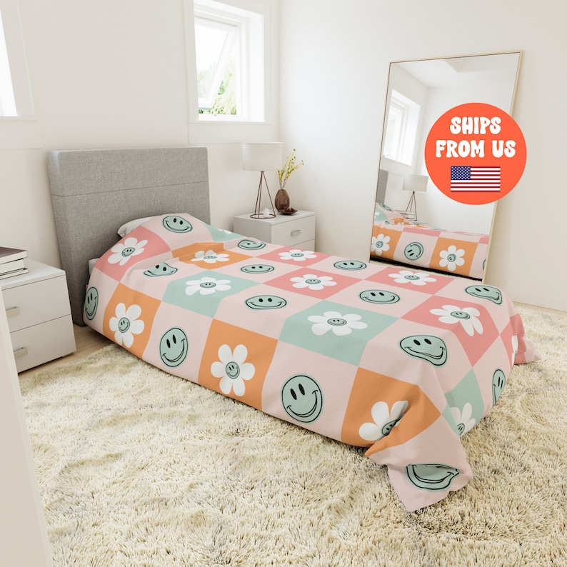 Smiley Face Duvet Cover, Flower Bedding Smiley Face, Duvet Cover, Kids ...
