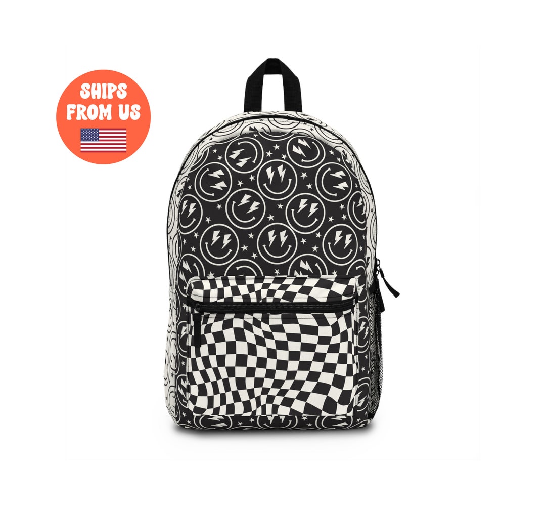 Retro Bolt Face Checkered Backpack, Back to School, Teen Backpack, Kids ...