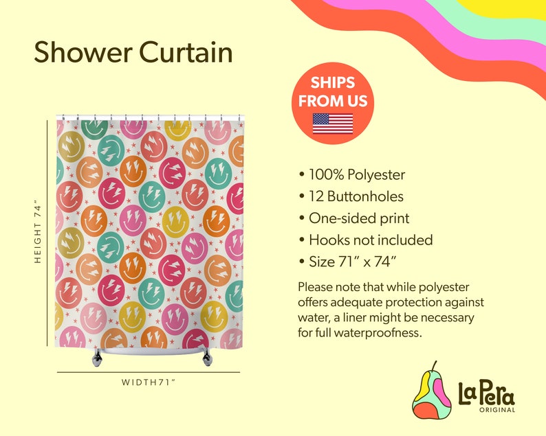Smiley Face Shower Curtains, Teen Bathroom, Kids Bathroom, Retro Shower ...