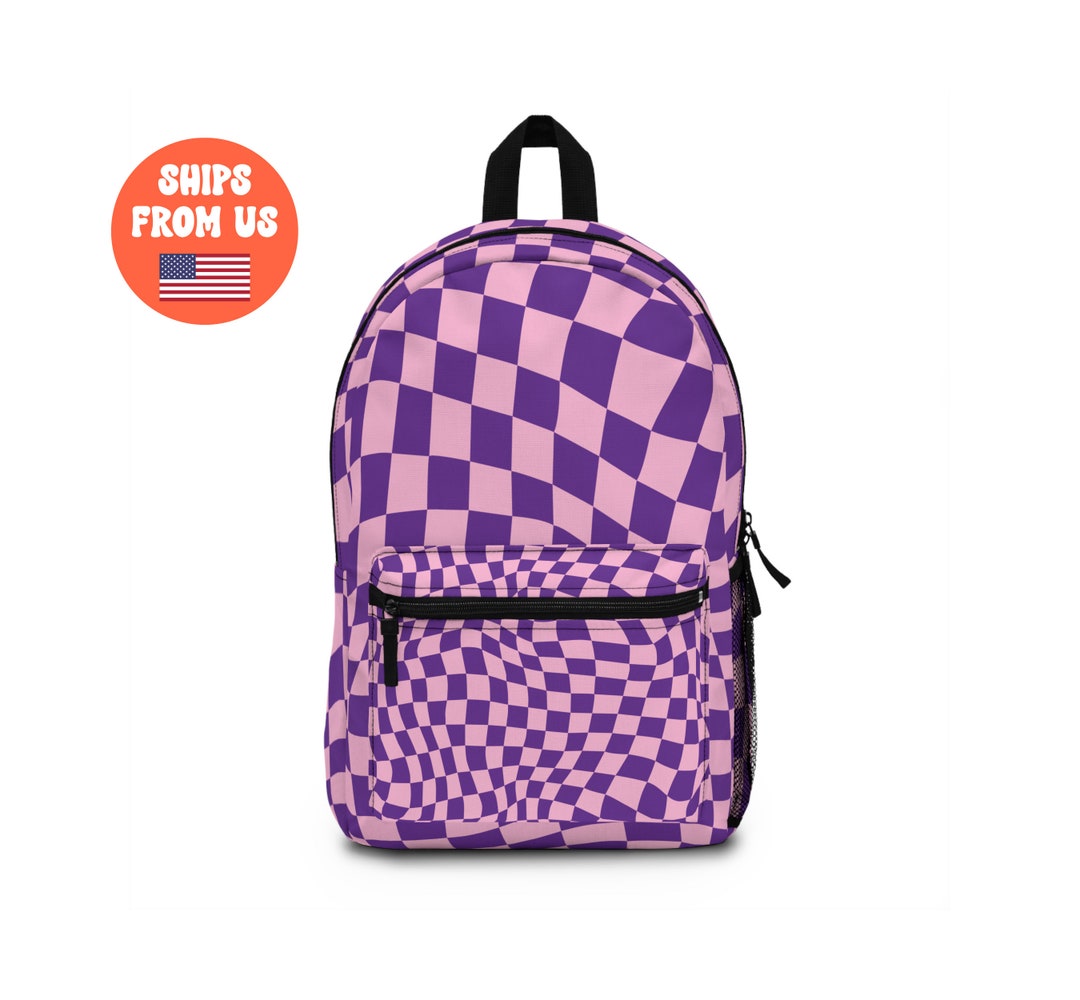 Checkered Purple and Pink Backpack, Back to School, Teen Backpack, Kids ...