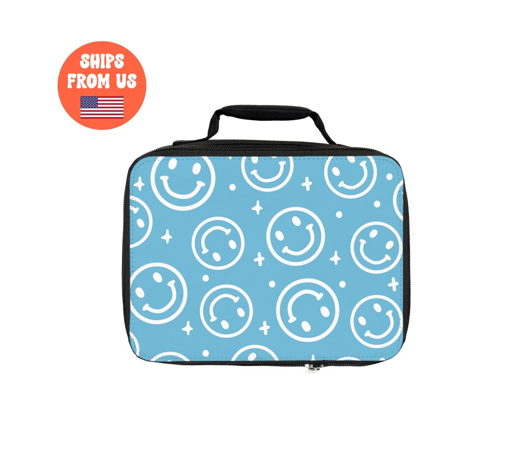 Blue and White Smiling Face Lunch Bag, Back to School, Lunch Tote ...