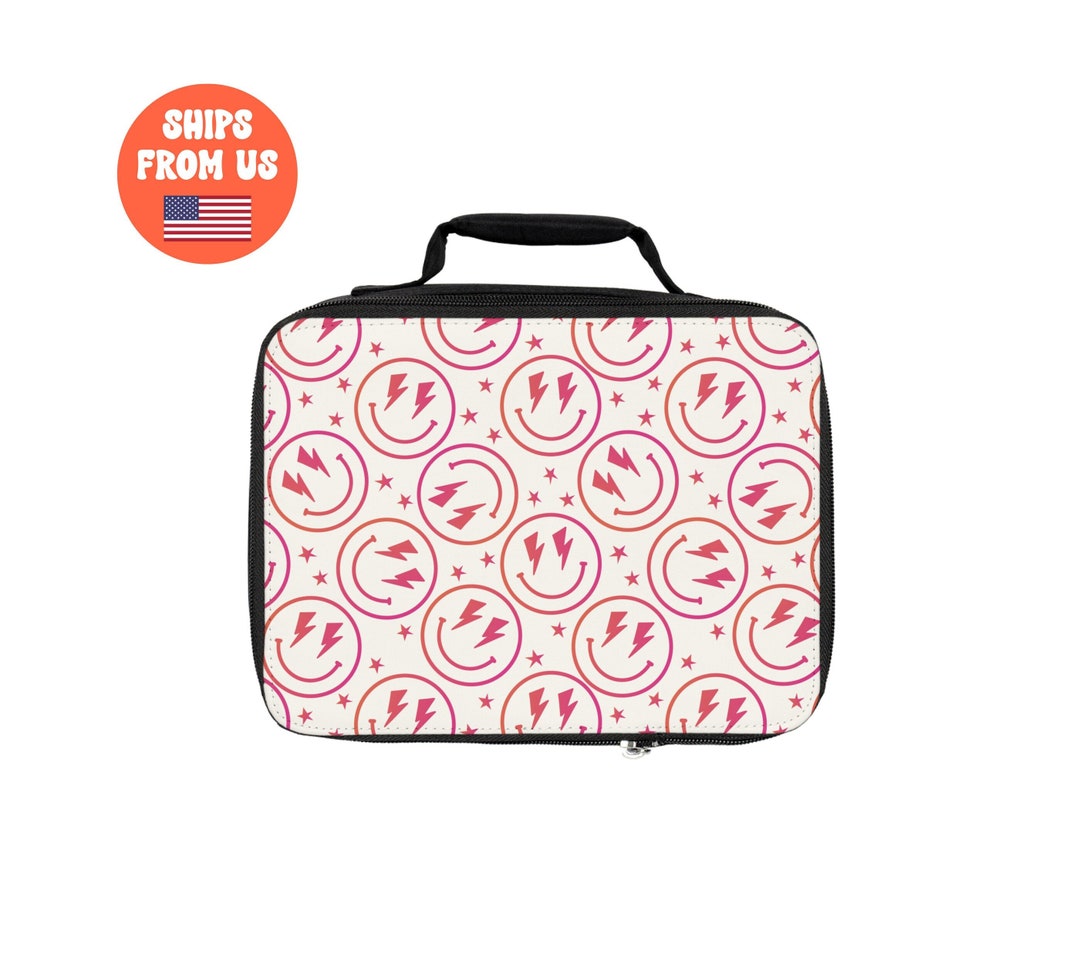 Pink Smiley Face Lunch Bag, Kids Lunch Box, Lunch Tote, Trendy Lunch ...