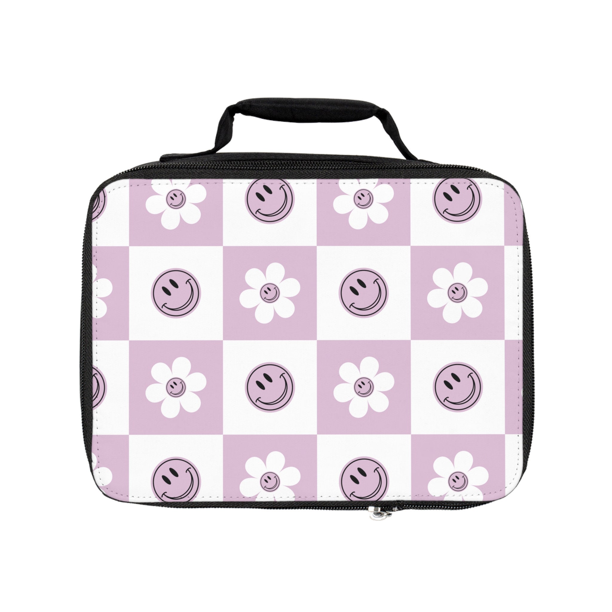 Lavender Smiley Face Checkered Lunch Bag Back to School - Etsy