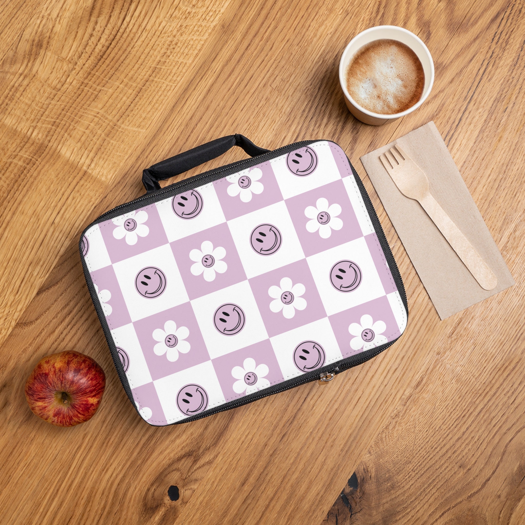 Lavender Smiley Face Checkered Lunch Bag Back to School - Etsy