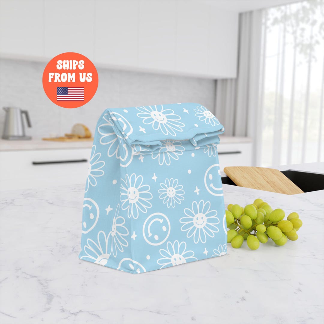 Blue Smiley Face Lunch Bag, Back to School, Lunch Tote, Trendy Lunch ...