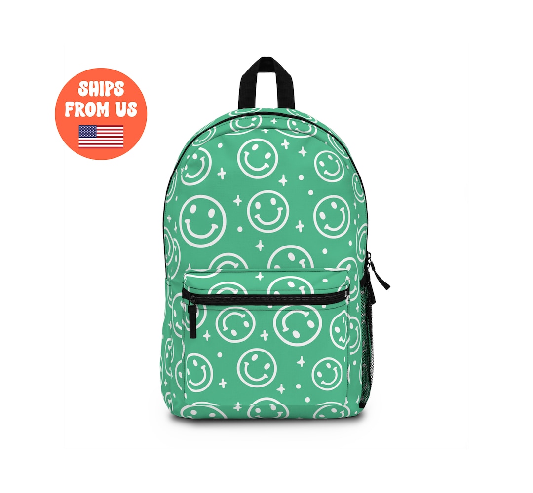 Green and White Smiley Face Backpack, Back to School, Teen Backpack ...