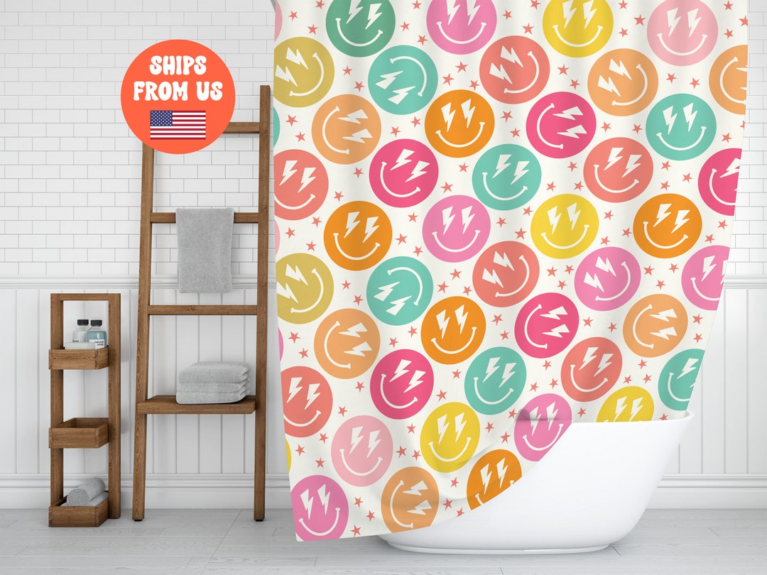 Smiley Face Shower Curtains, Teen Bathroom, Kids Bathroom, Retro Shower ...