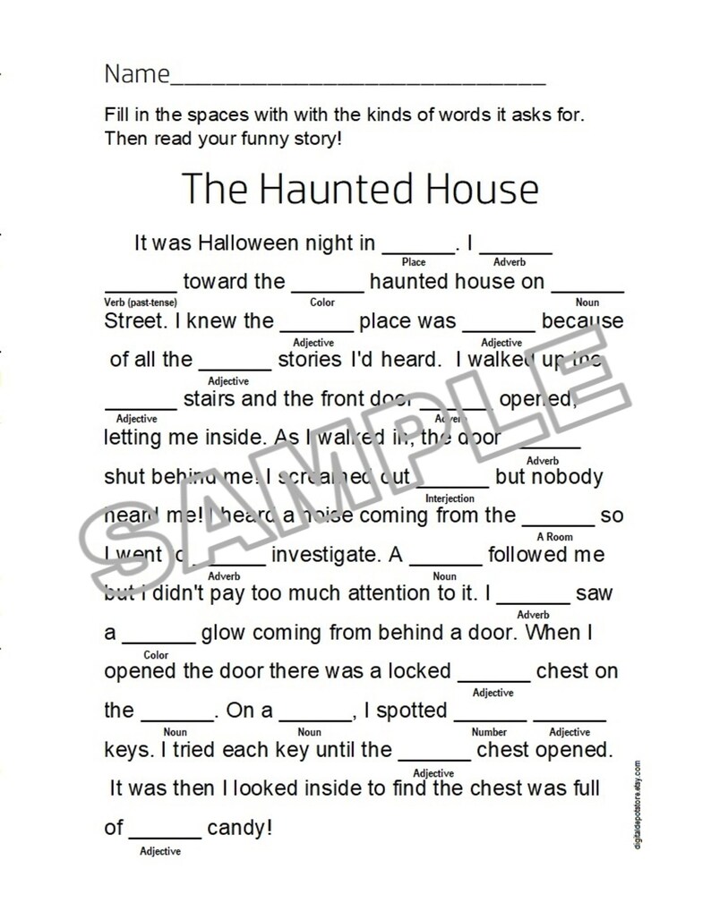 Hoja de trabajo de Haunted House Mad Lib - Etsy España