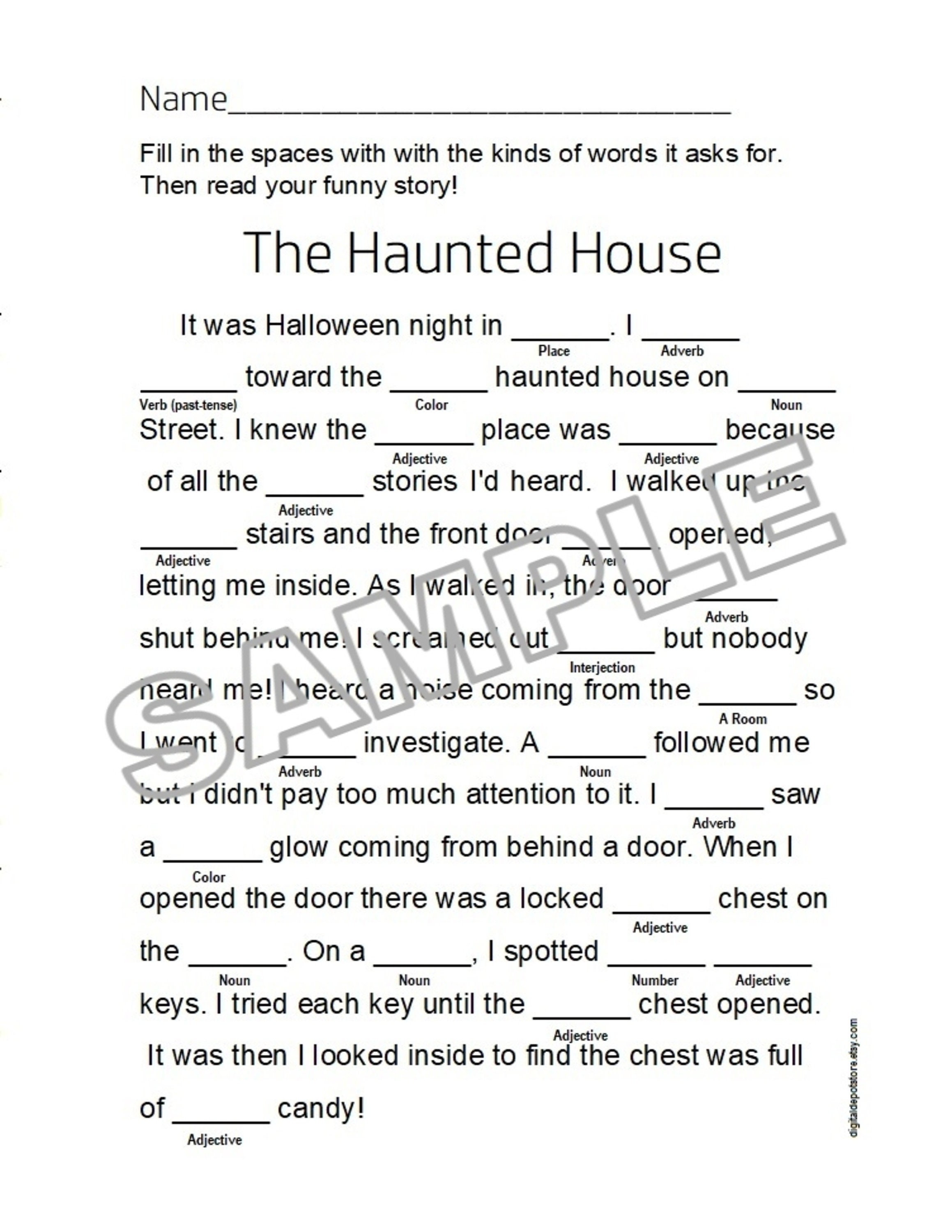 Haunted House Mad Lib Worksheet - Etsy