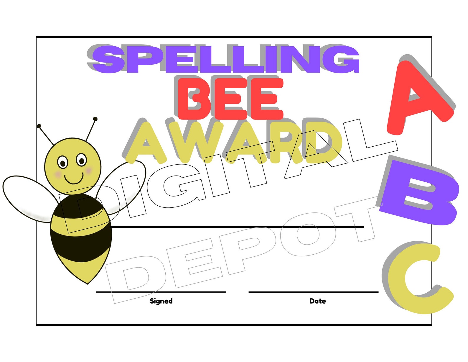 Spelling Bee Award Certificate Instant Download Printable - Etsy