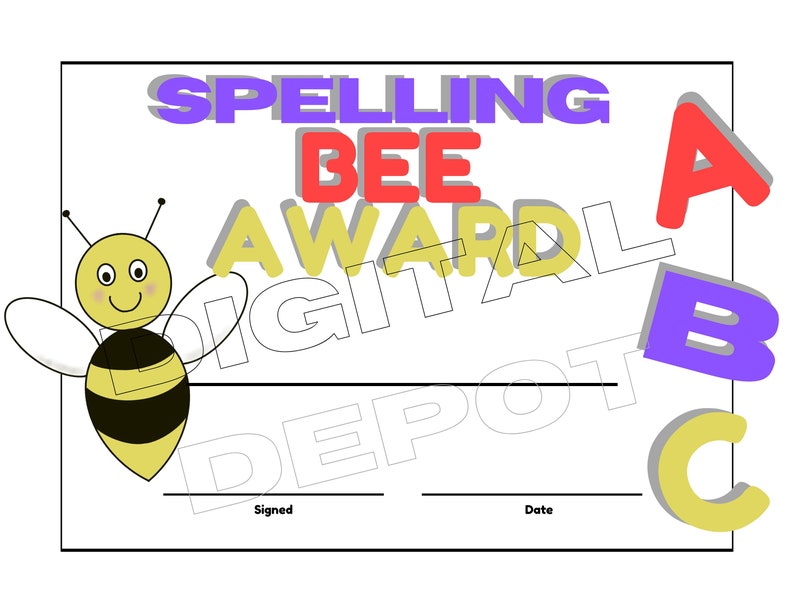 Spelling Bee Award | Certificate | Instant Download | Printable - Etsy