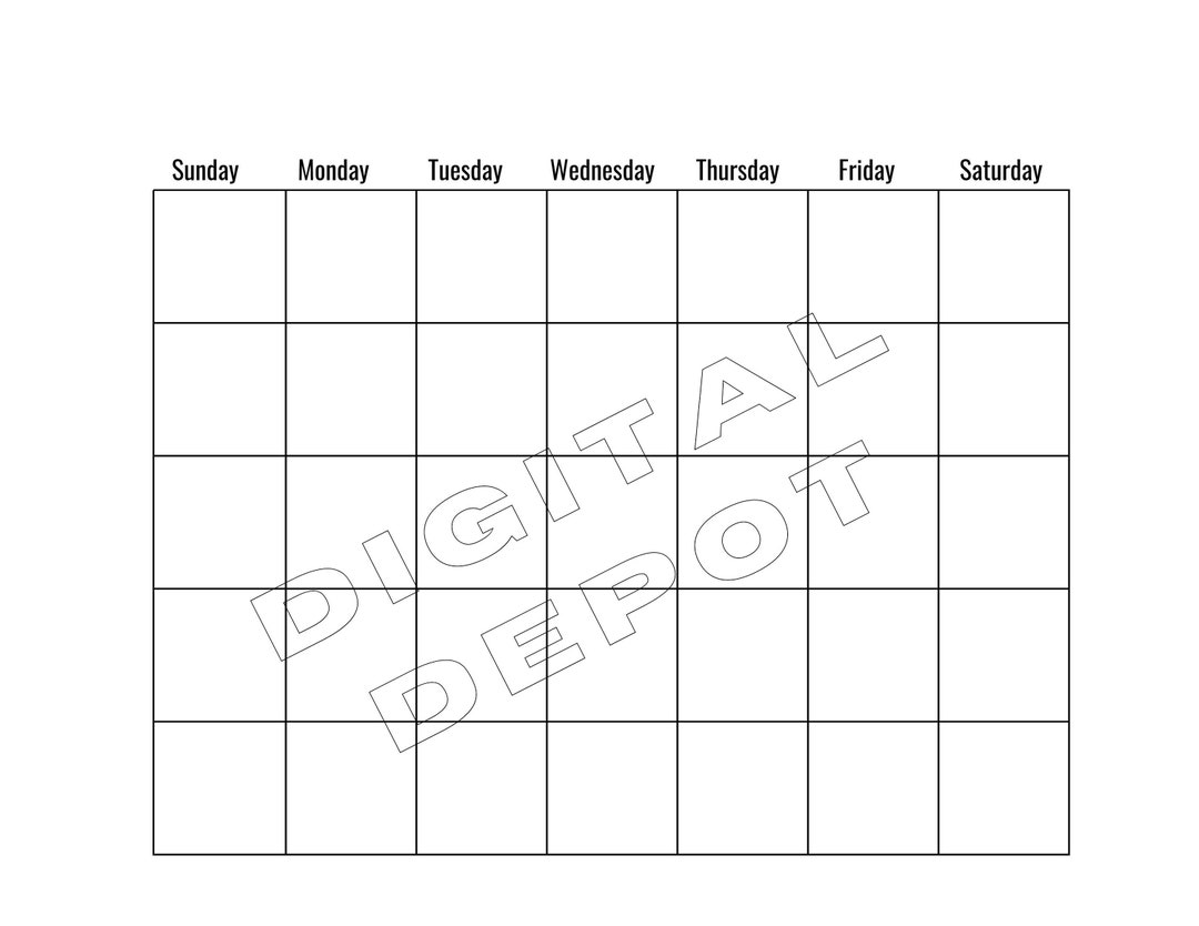 Blank Month With Days | Calendar | Instant Download | Printable - Etsy