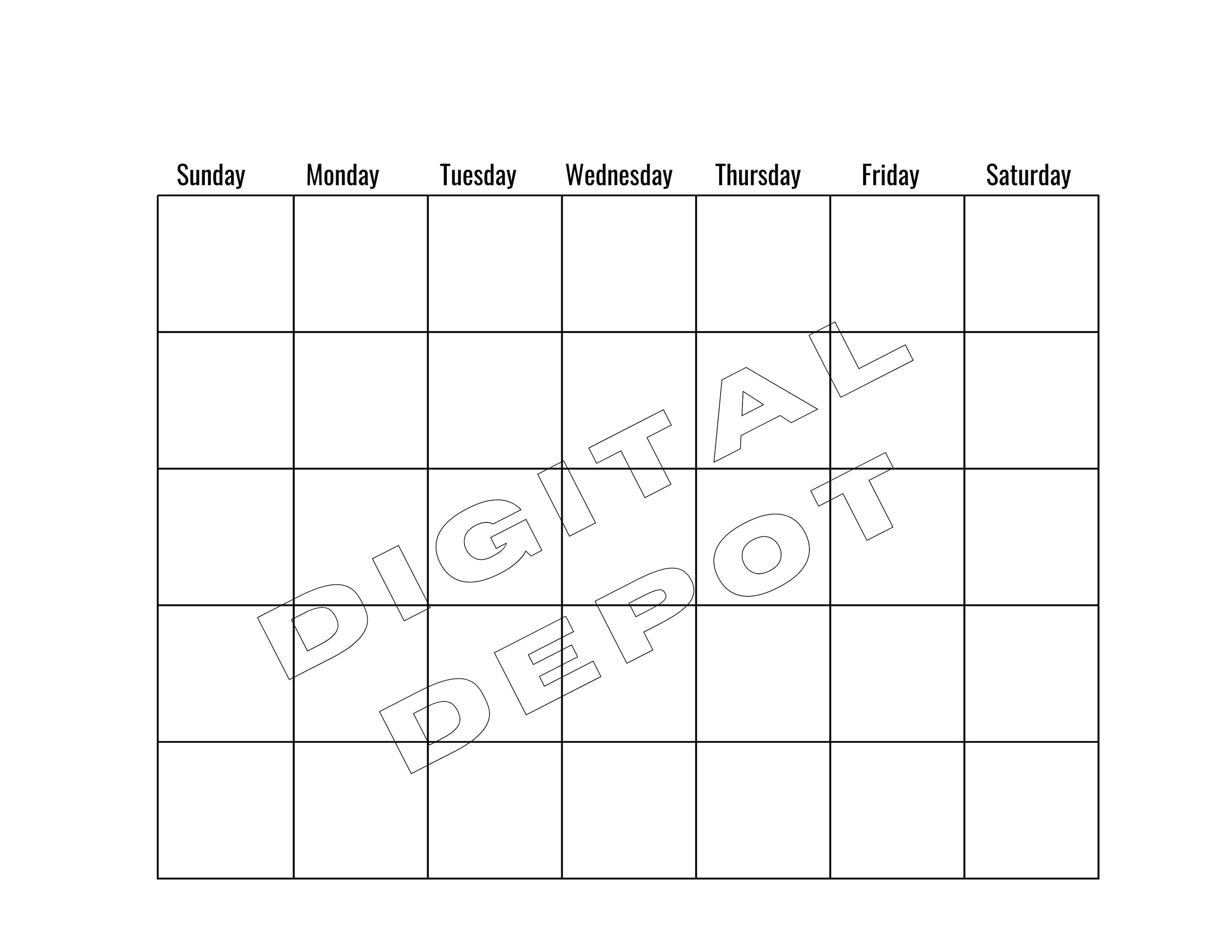 Blank Month With Days | Calendar | Instant Download | Printable - Etsy