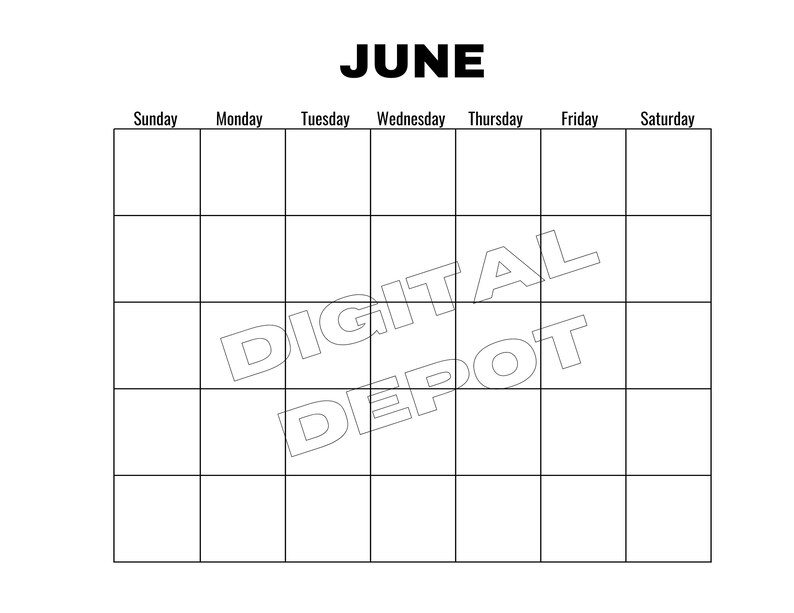 Blank June Calendar | Instant Download | Printable - Etsy