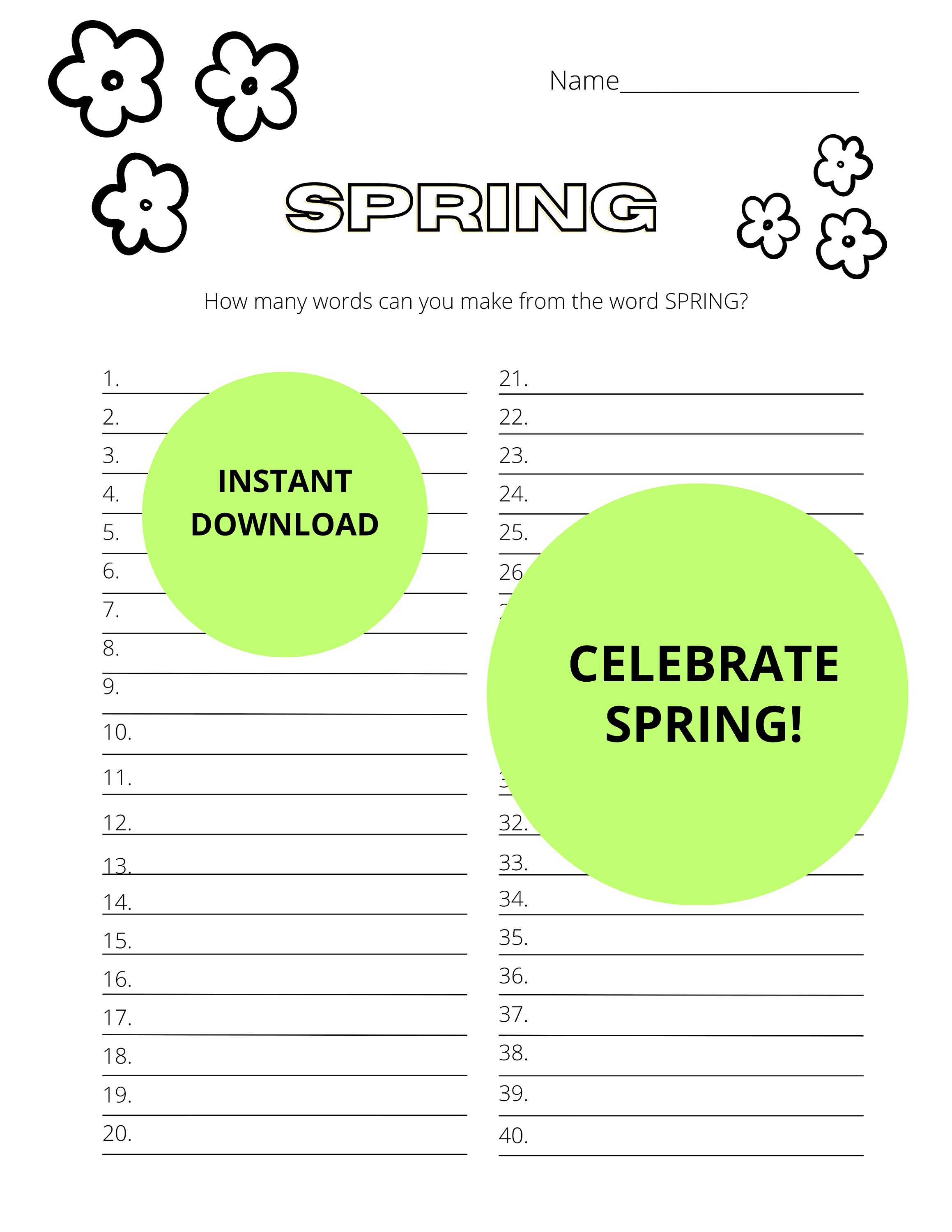 How Many Words Can You Make Worksheet Spring Instant - Etsy