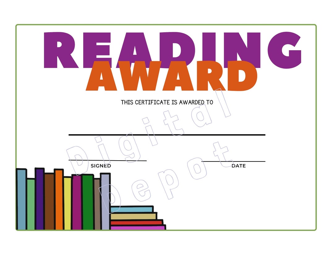 Reading Award Certificate | Instant Download | Printable - Etsy