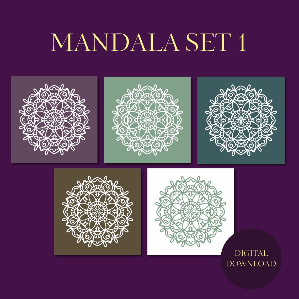 Mandala Wall Art Square Canvas 5 Mandala Designs 5 Background Colors 5 ...