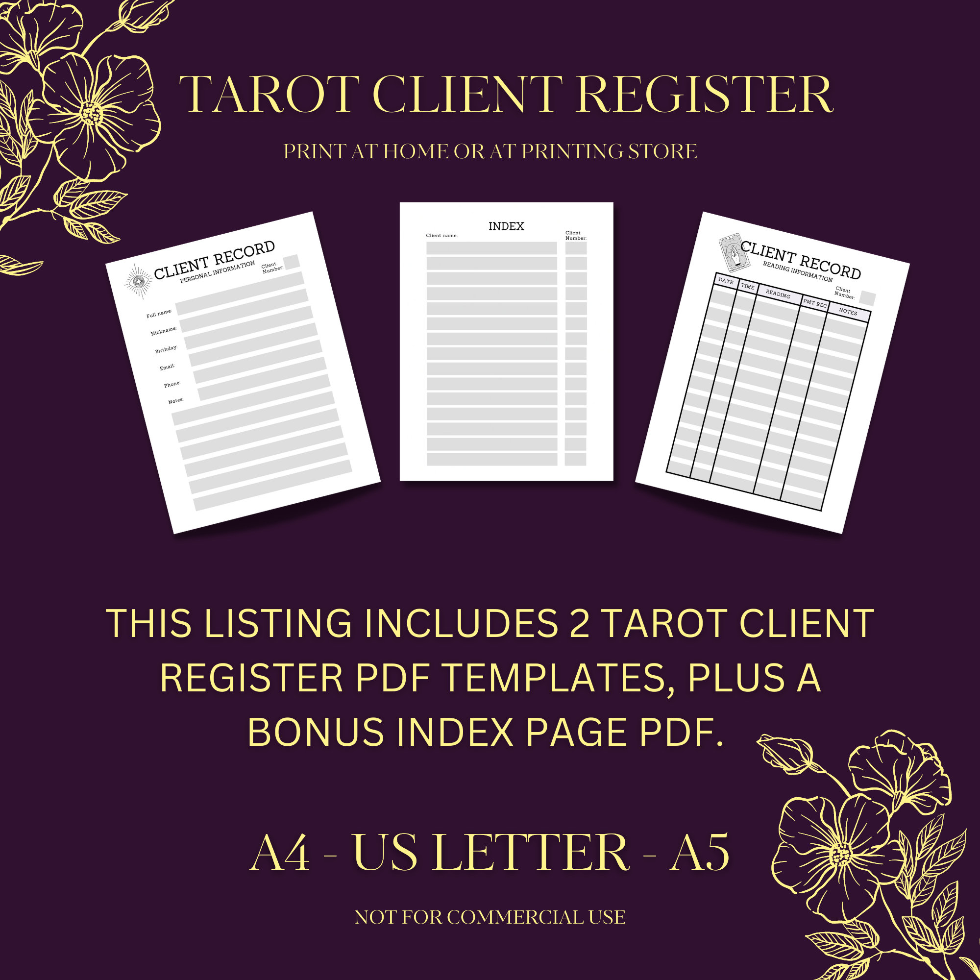 Tarot Client Information Register: Printable Reading Record (PDF) - Etsy